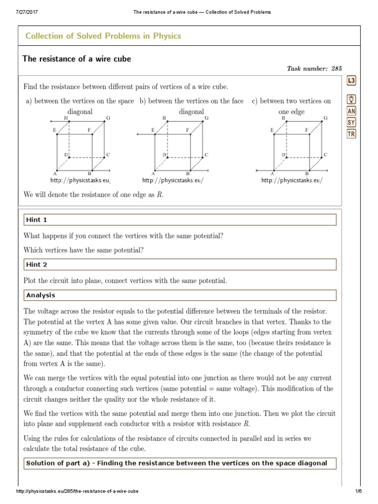 Cube Resistance Calculations | PDF | Series And Parallel Circuits | Physics