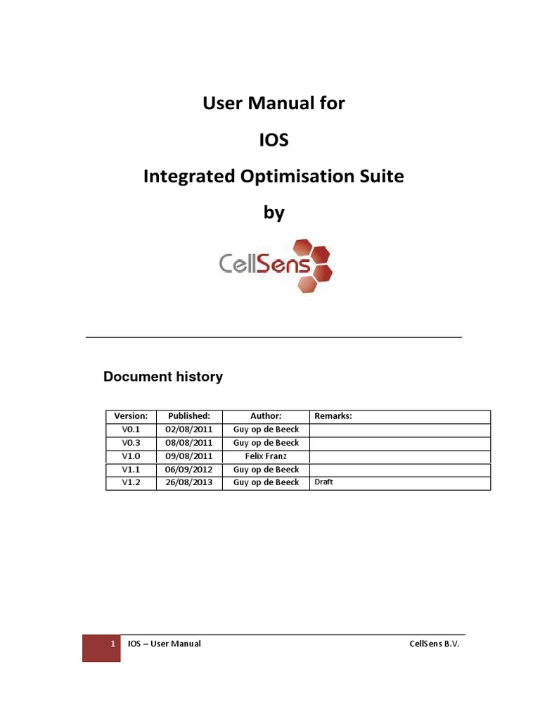 User Manual For IOS Integrated Optimisation Suite By: Document History ...