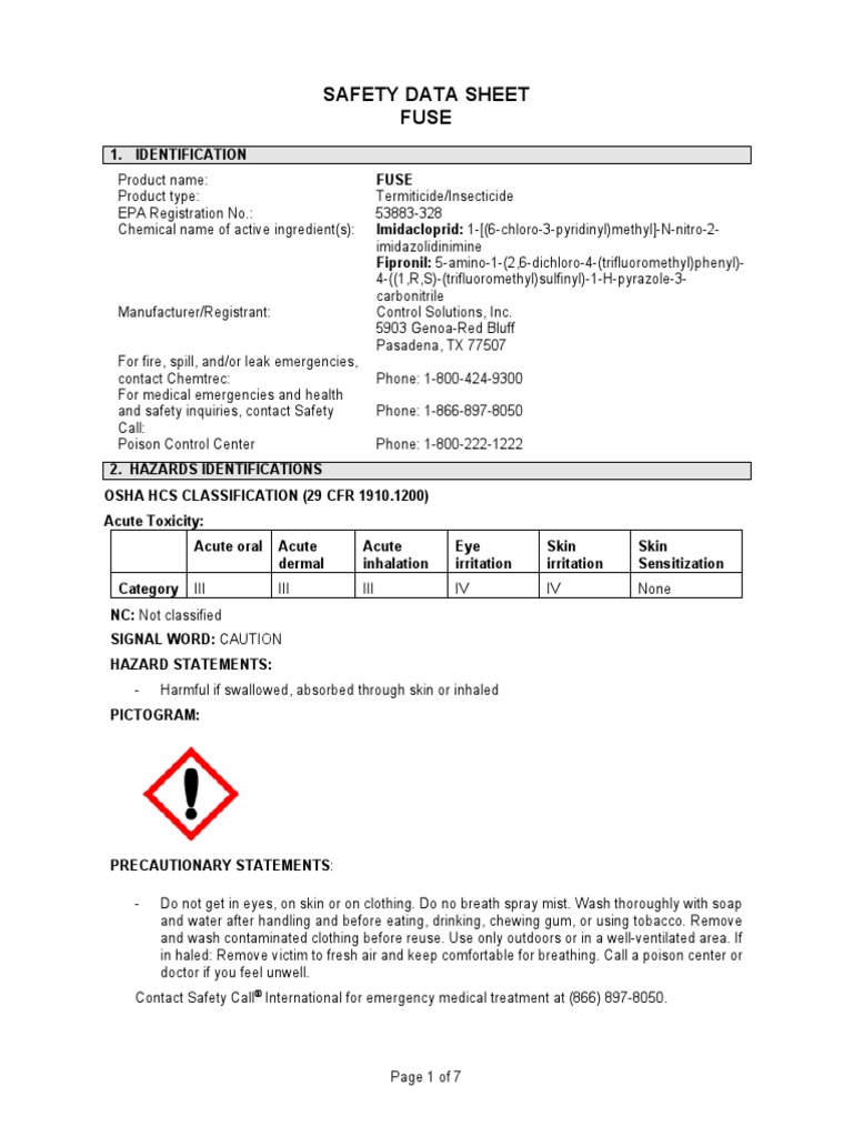 Safety Data Sheet Fuse | Toxicity | Firefighting | Free 30-day Trial ...