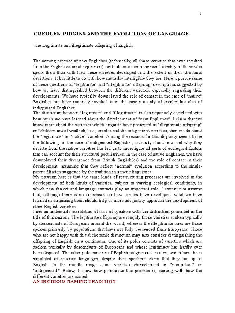 Creoles - Pidgins and The Evolution of Language | PDF | English Language | Germanic Peoples