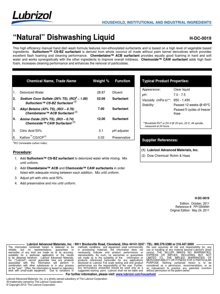 H-DC-0019 Natural Dishwashing Liquid | PDF | Surfactant | Patent