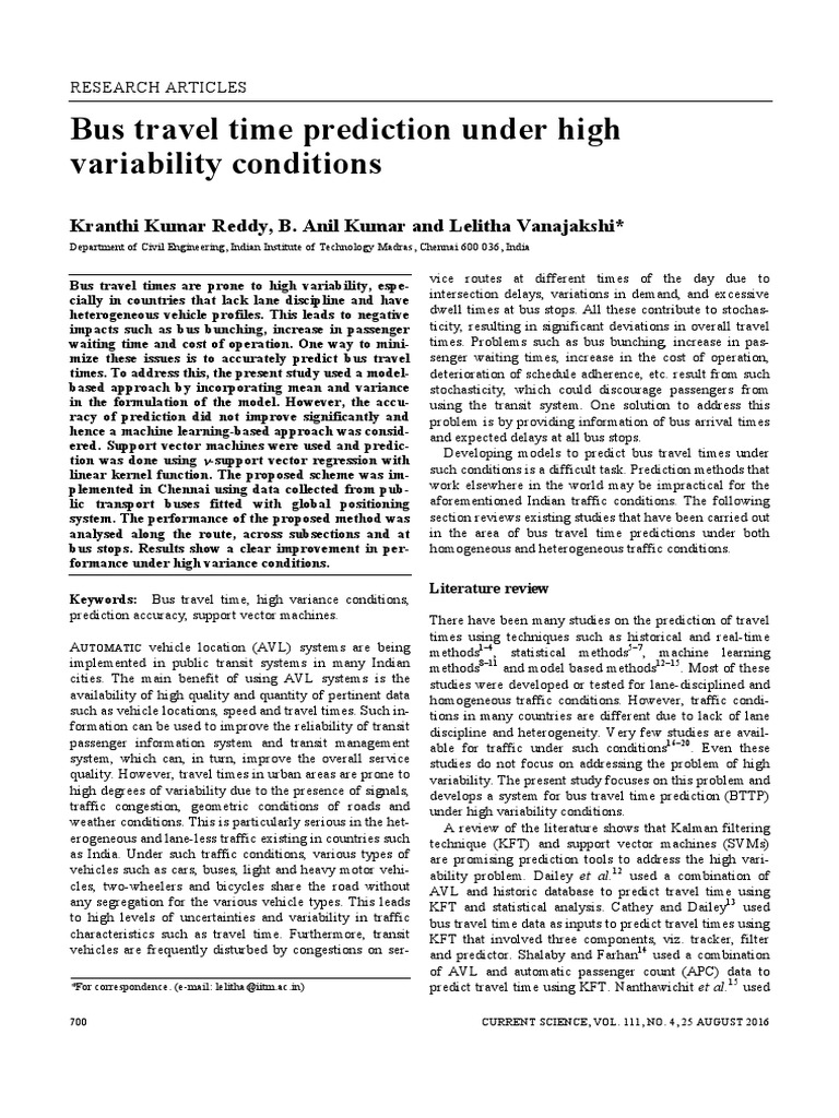 Bus Travel Time Prediction Under High | PDF | Support Vector Machine ...