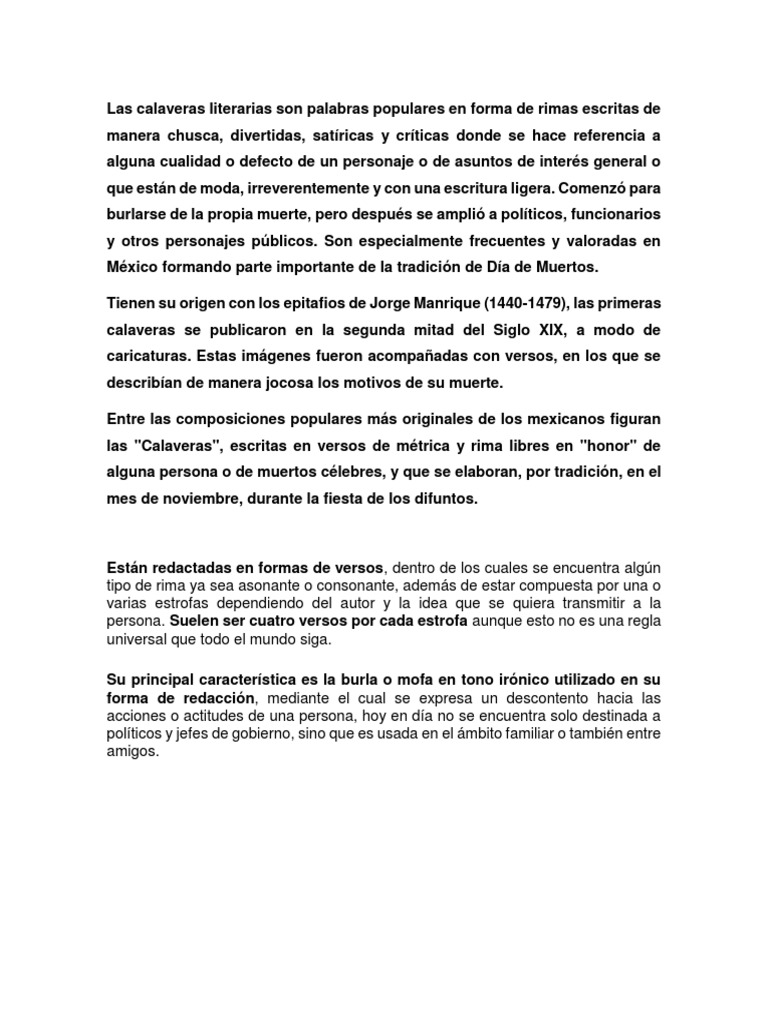 Las Calaveras Literarias Son Palabras Populares en Forma de Rimas ...
