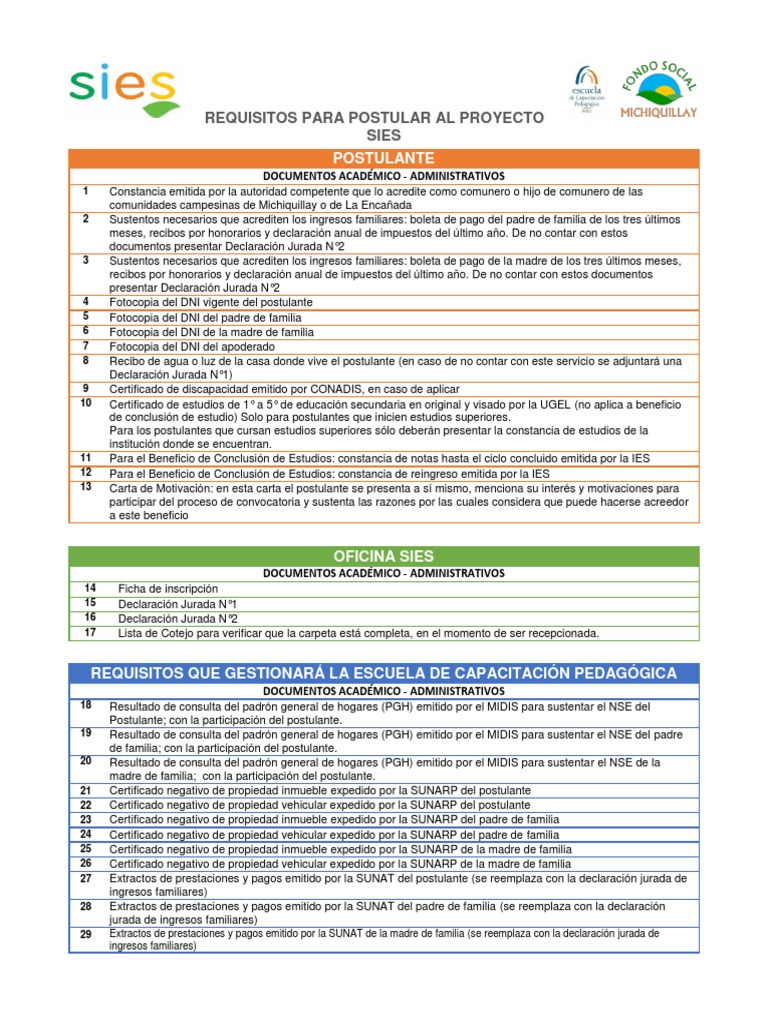 Requisitos para Postular Al Proyecto SIES | PDF | Educación avanzada