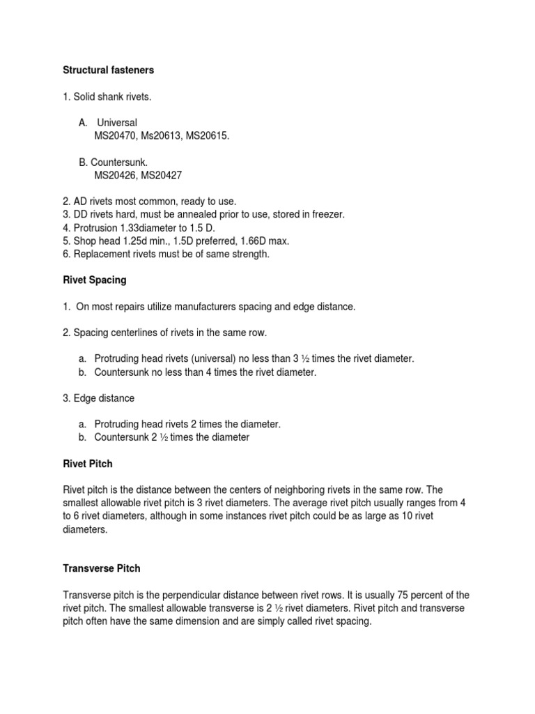 Structural fastener guide: rivets, spacing, pitch | PDF | Rivet ...
