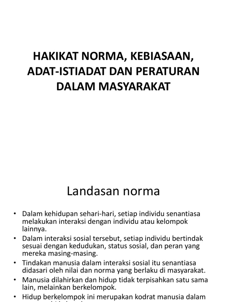 Hakikat Norma, Kebiasaan, Adat-Istiadat Dan Peraturan | PDF