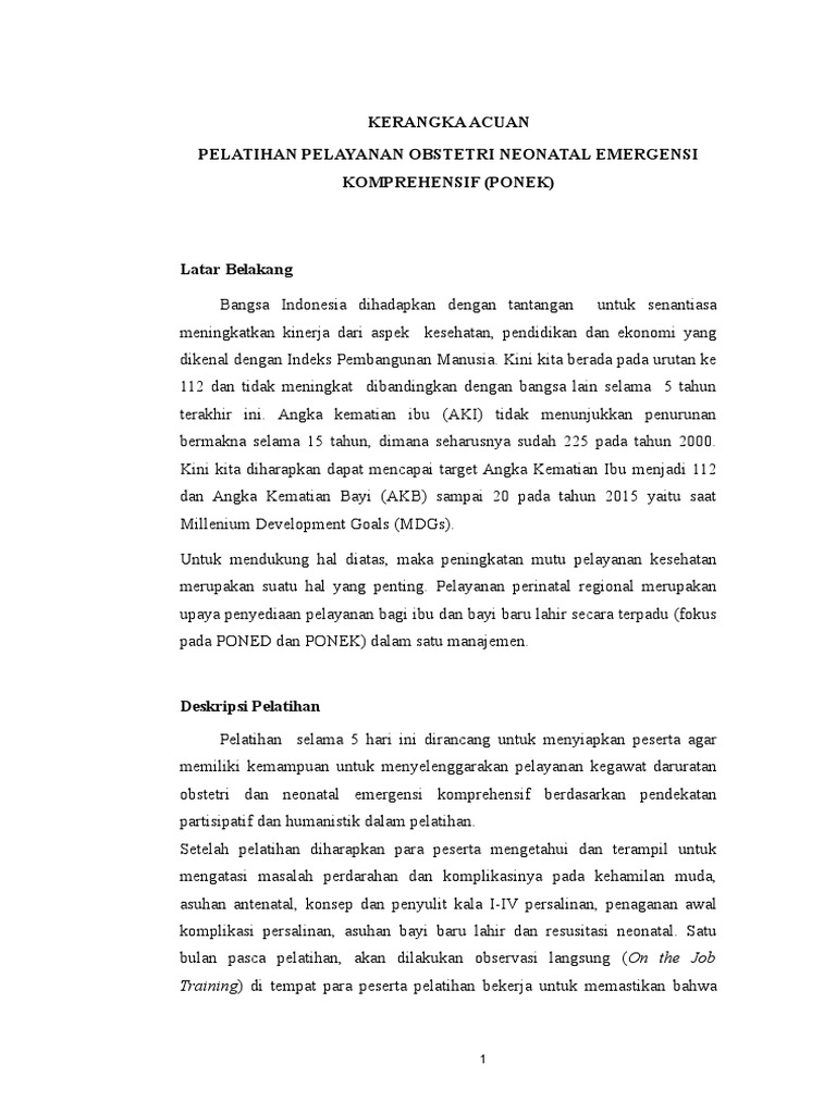 Tor Pelatihan Ponek | PDF