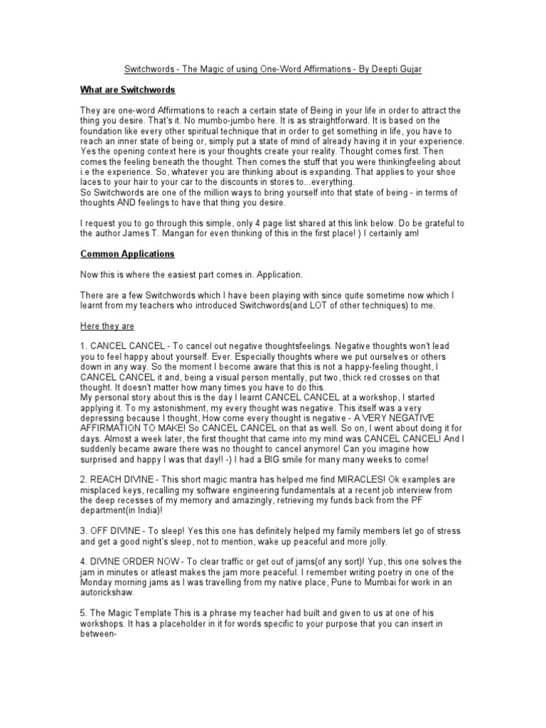Switch Words | PDF | Thought | Psychology