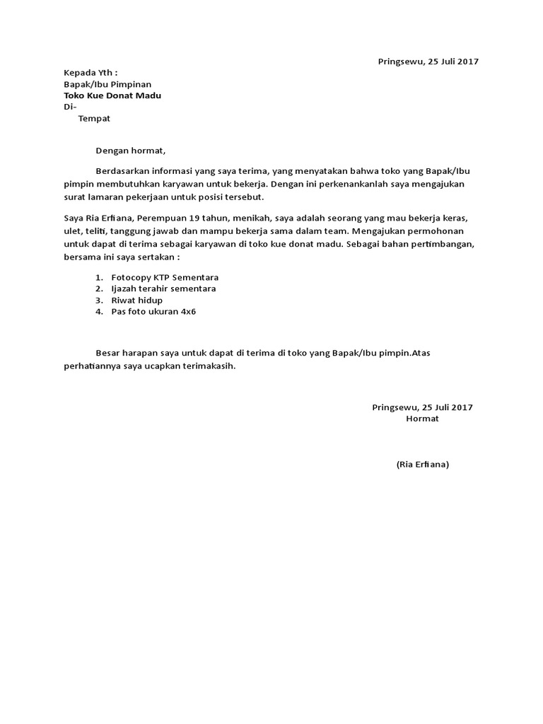 Lamaran Kerja Ria | PDF