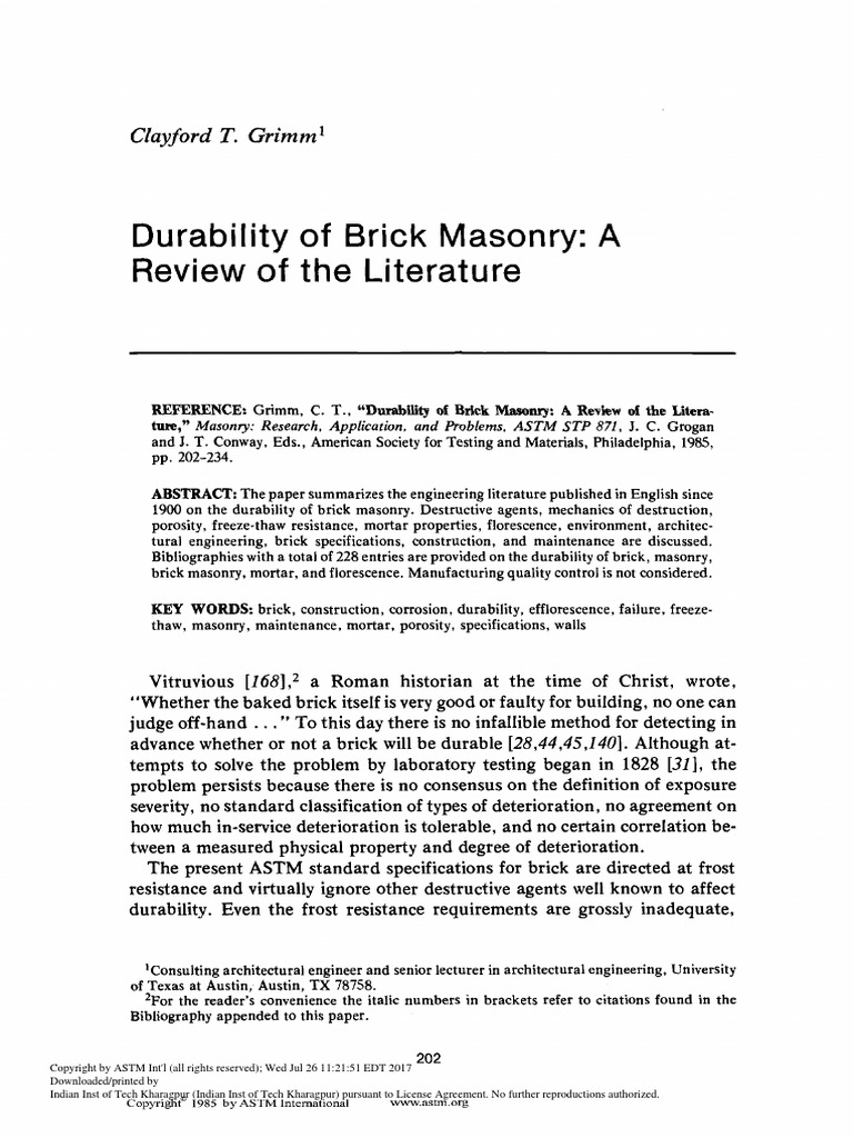 Durability of Brick Masonry | PDF | Mortar (Masonry) | Salt (Chemistry)