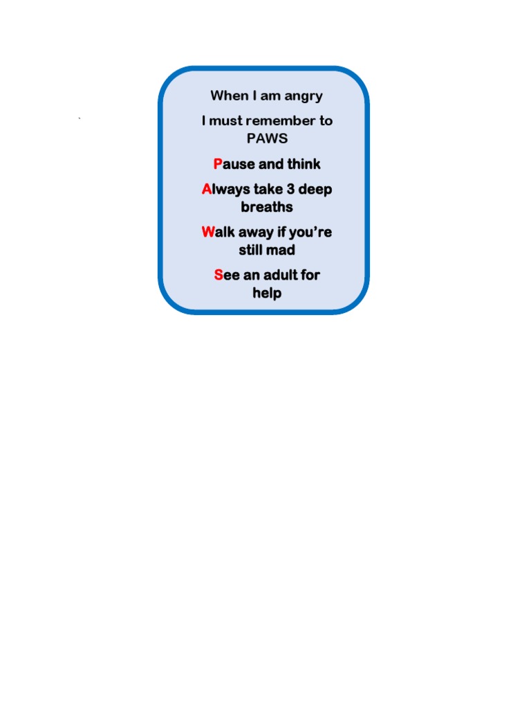 When I'm Angry: PAWS to Calm Down | PDF