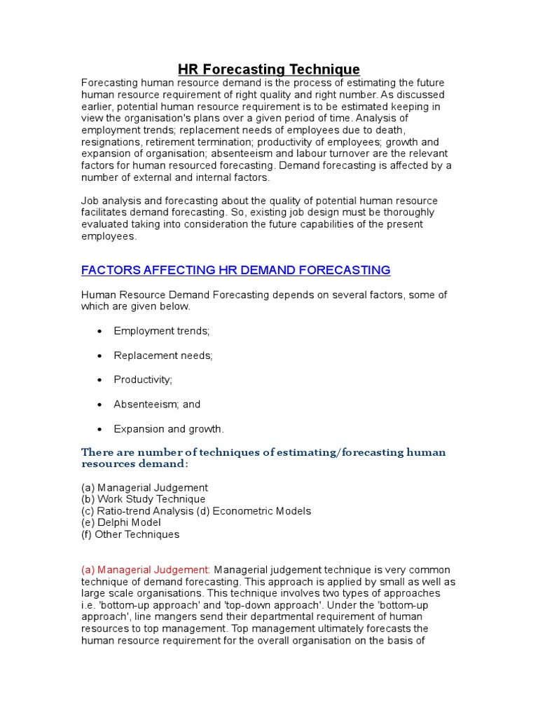 HR Forecasting Technique | PDF | Human Resources | Workload