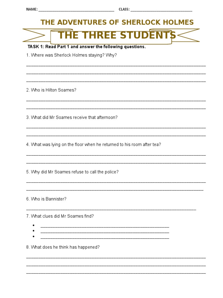 Sherlock Holmes Worksheet: The Three Students | PDF | Sherlock Holmes ...