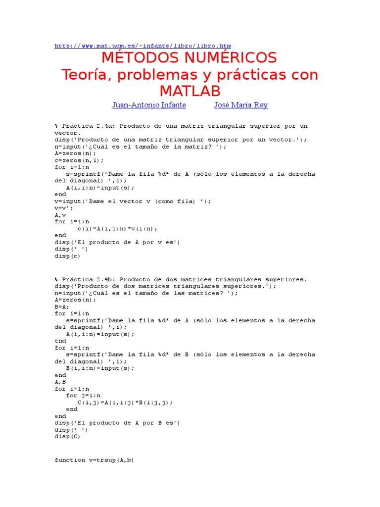 MÉTODOS NUMÉRICOS Teoría, Problemas y Prácticas Con MATLAB | PDF | Comillas | Matriz (Matemáticas)