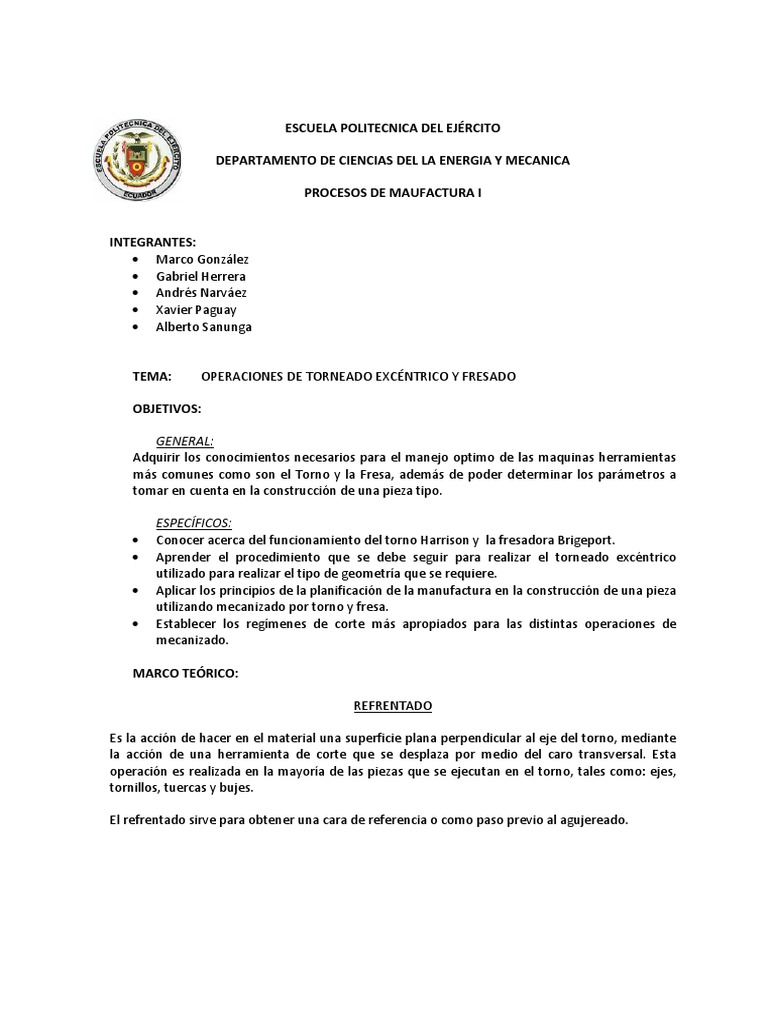 Torneado Excentrico y Fresado | Descargar gratis PDF | Metalurgia ...