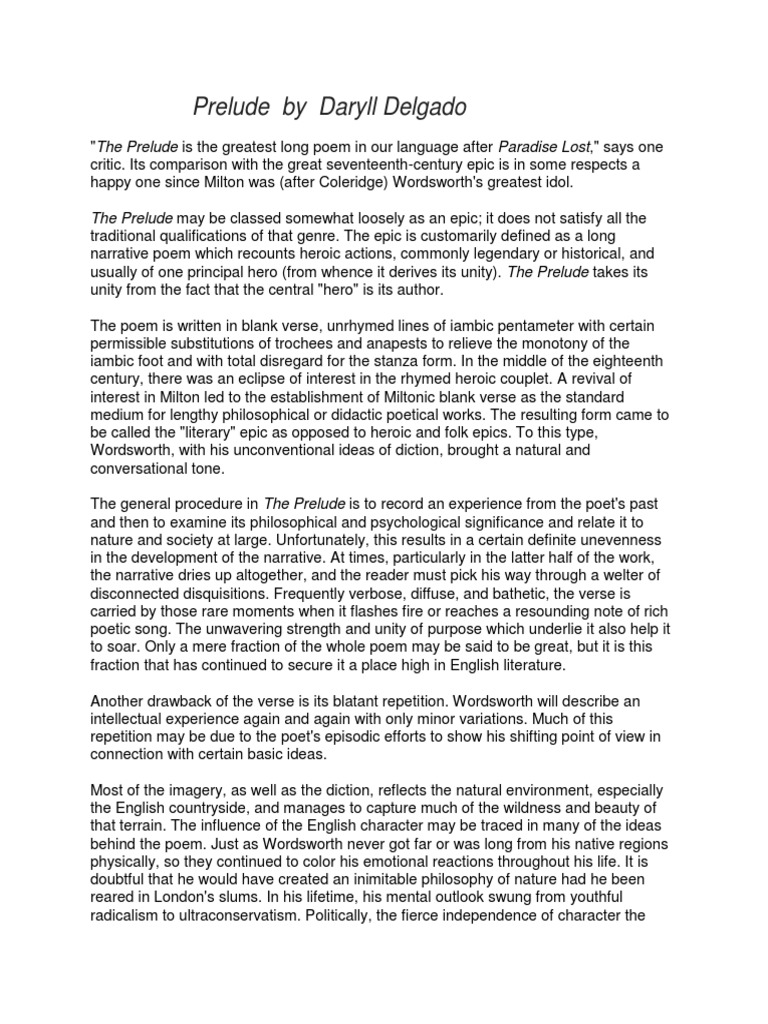 Prelude by Daryll Delgado | Epic Poetry | Poetry