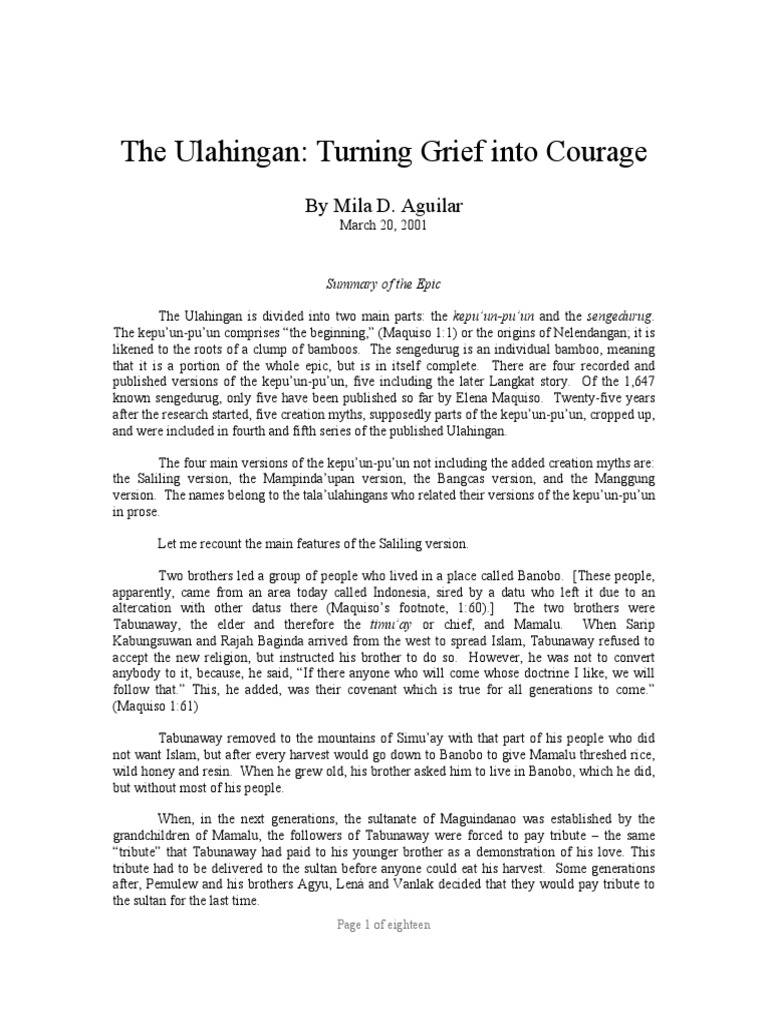 The Ulahingan-Turning Grief | Creator Deity | Slavery