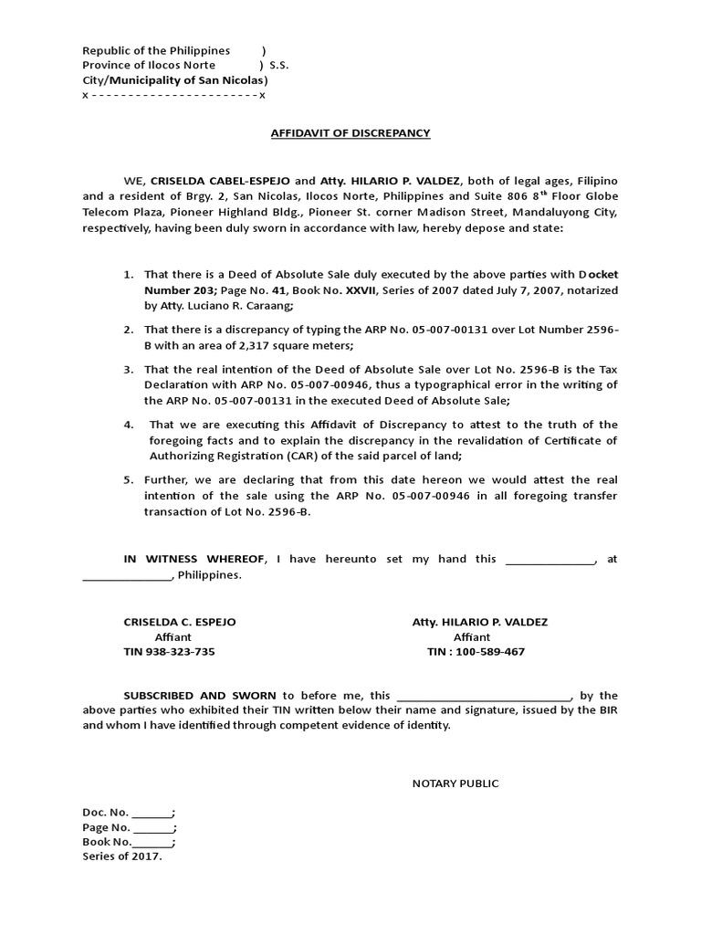 Affidavit of Discrepancy | PDF