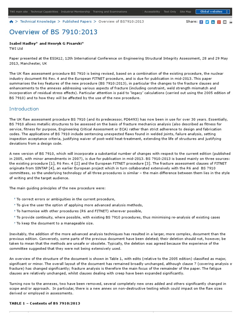 Overview of BS7910 - 2013 | PDF | Fracture Mechanics | Strength Of ...
