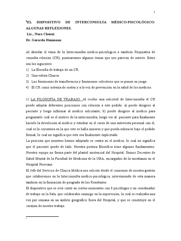 El Dispositivo de Interconsulta Médico-Psicológico Algunas Reflexiones ...