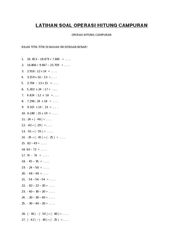 Latihan Soal Operasi Hitung Campuran | PDF