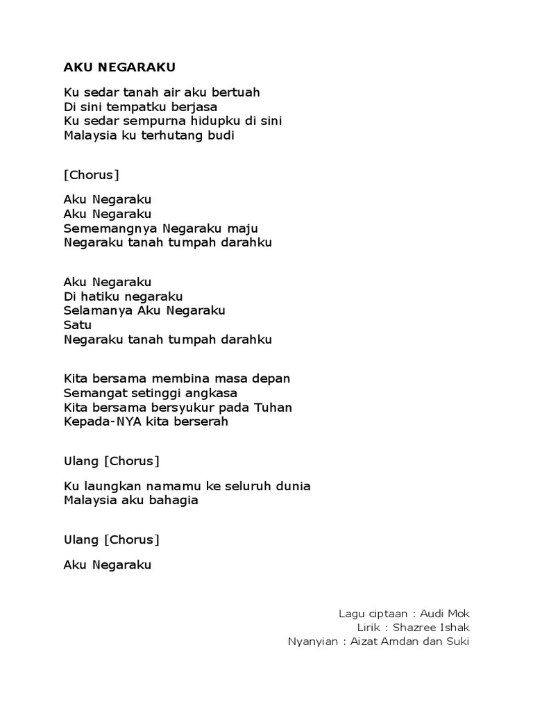 Lirik Lagu Aku Negaraku | PDF