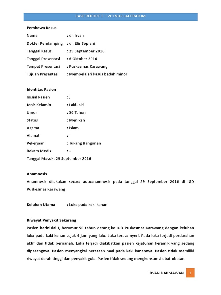 Case Report Vulnus Laceratum Minor Surgery | PDF