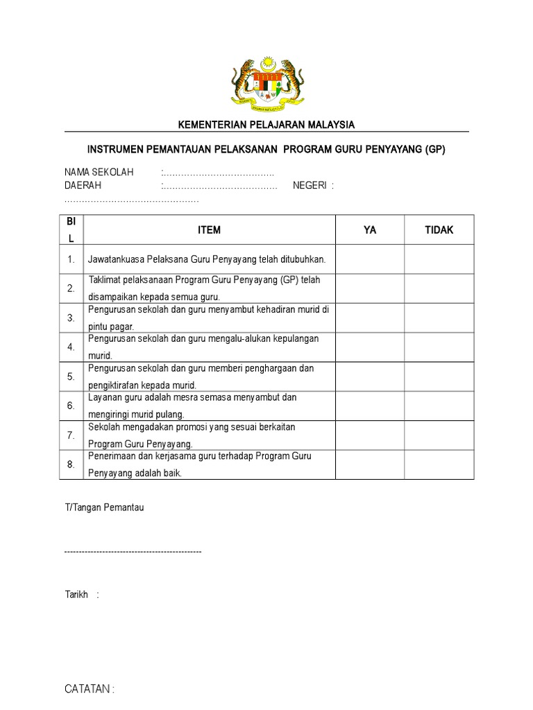Kpa SPK Bahan Borang Pemantauan Program Guru Penyayang | PDF