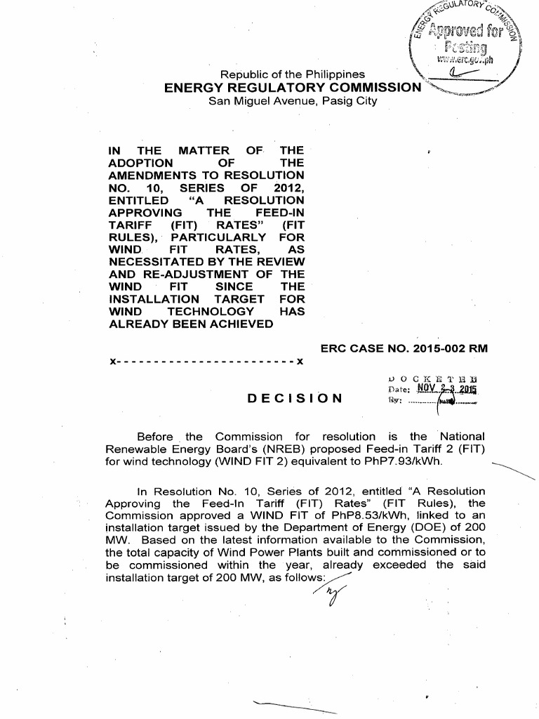 Decision+ERC+Case+No +2015-002+RM | PDF | Wind Power | Renewable Energy