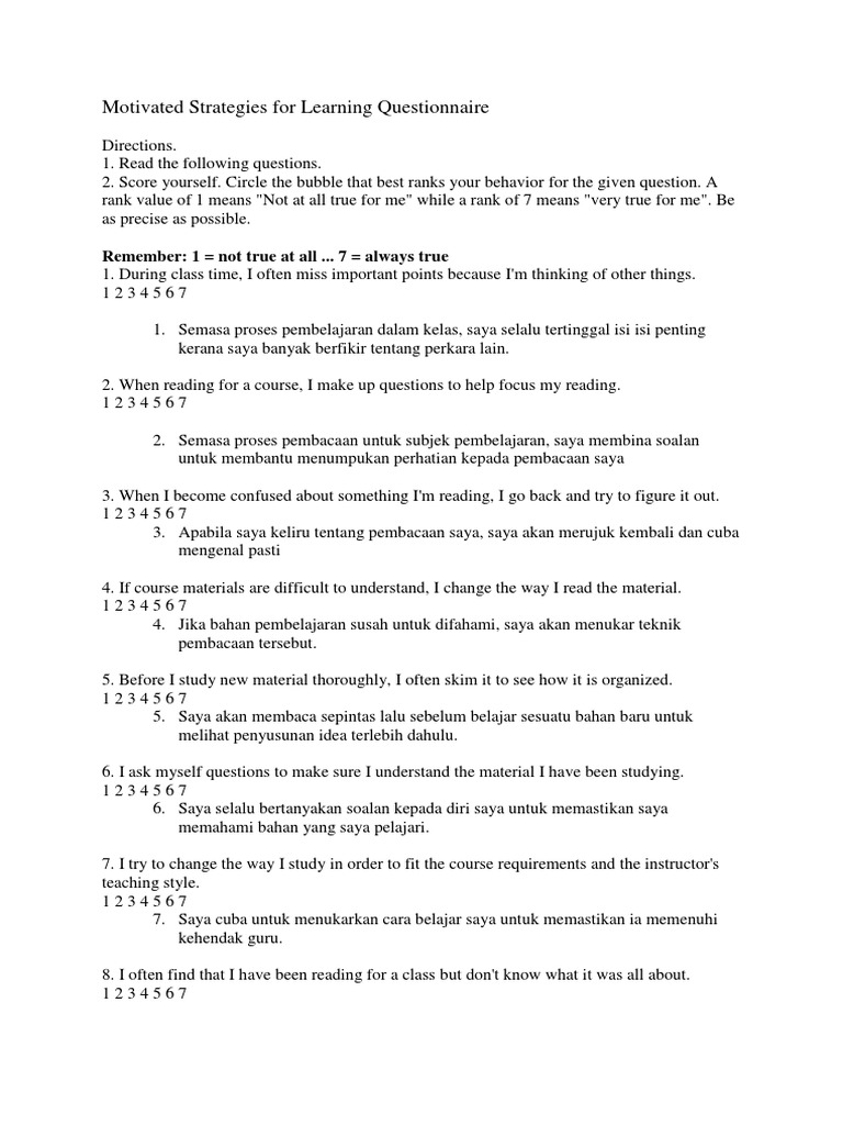 Motivated Strategies For Learning Questionnaire | PDF | Ras dan Etnis dalam Sensus Amerika ...