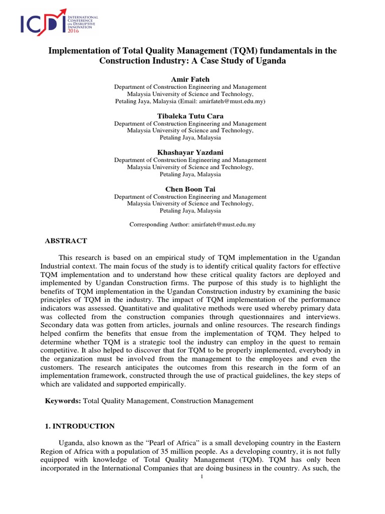 Implementation of Total Quality Management (TQM) Fundamentals in The ...