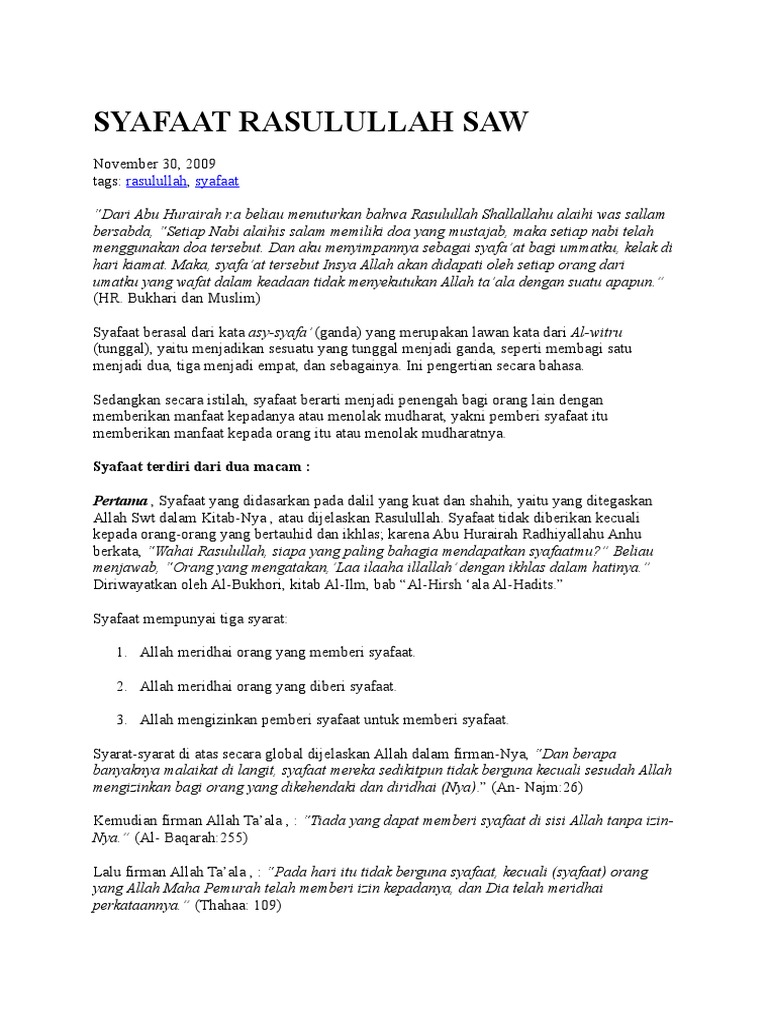 Syafaat Rasulullah | PDF | Politik | Filsafat