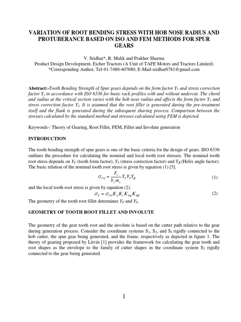 Variation of Root Bending Stress With Hob Nose Radius and Protuberance ...