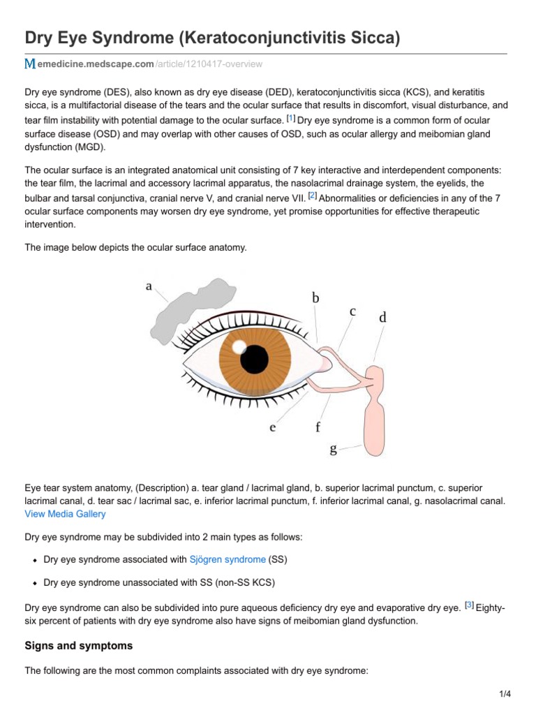 Dry Eye Syndrome Keratoconjunctivitis Sicca | PDF | Medical Specialties ...