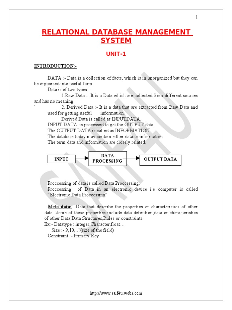 Rdbms Notes | PDF | Relational Model | Databases