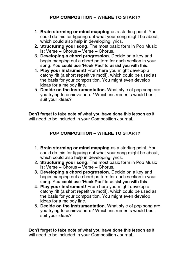 Pop Composition - Where To Start | PDF | Language Arts & Discipline ...