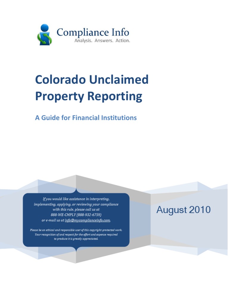 Colorado Unclaimed Property Reporting Guide 2010 | PDF | Bonds (Finance ...