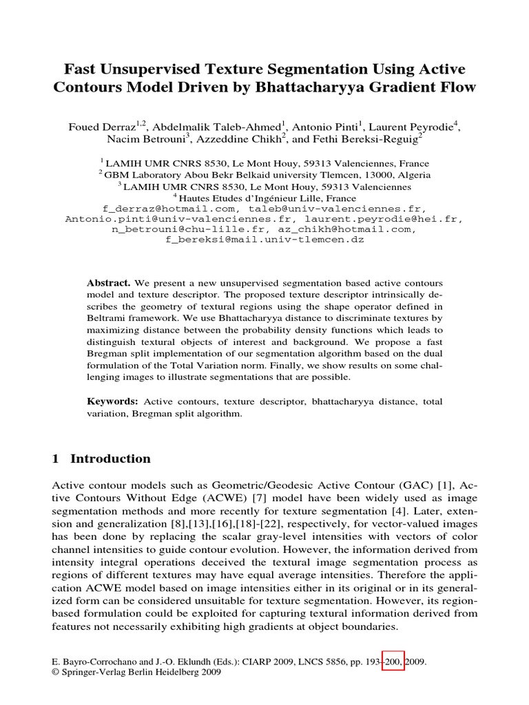 Fast Unsupervised Texture Segmentation Using Active Contours Model Driven By Bhattacharyya