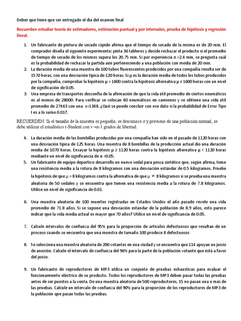 Deber Final | PDF | Intervalo de confianza | Muestreo (Estadísticas)