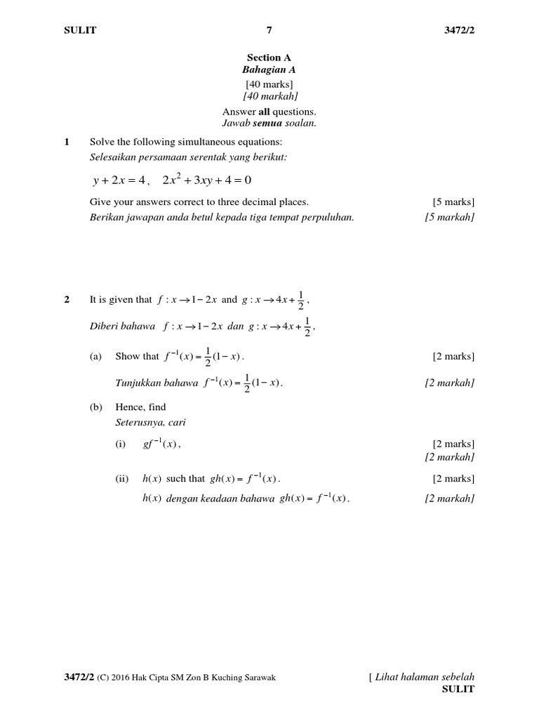 2016 SPM Addmath Sarawak p2 | PDF