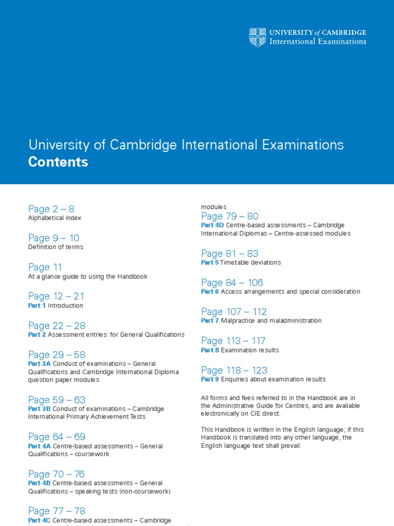 CIE 2010 Handbook For Centres - IGCSE - O-Levels - A-Levels | PDF ...