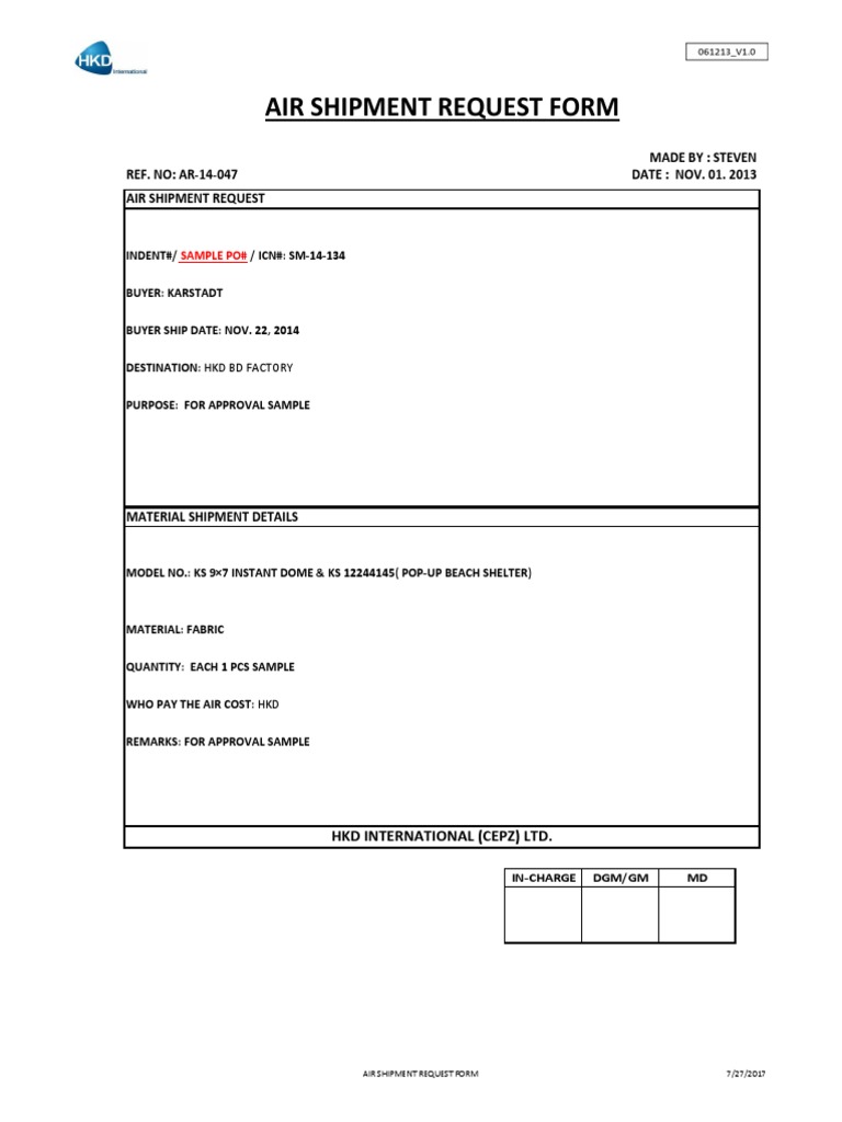 Air Request Form | PDF