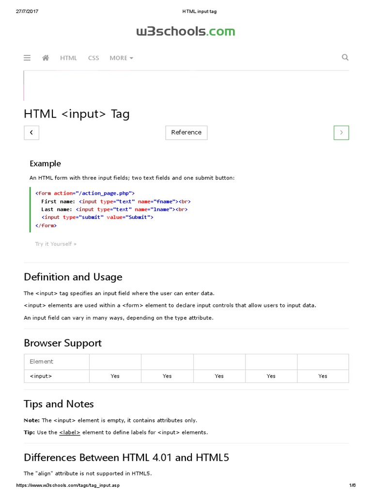 HTML Input Tag | Download Free PDF | Html Element | Html