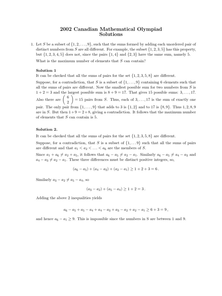 2002 Canadian Mathematical Olympiad Solutions: Solution 1 | PDF ...