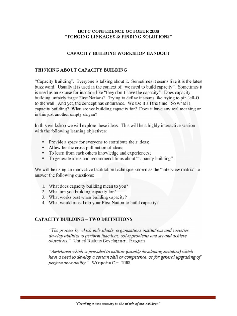 Exploring the Meaning and Practice of Capacity Building: An Interactive ...