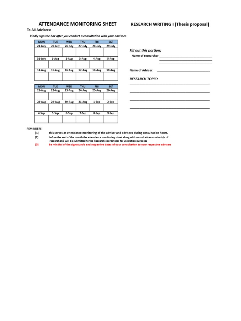 Attendance Monitoring Sheet | PDF | Home & Garden | Art