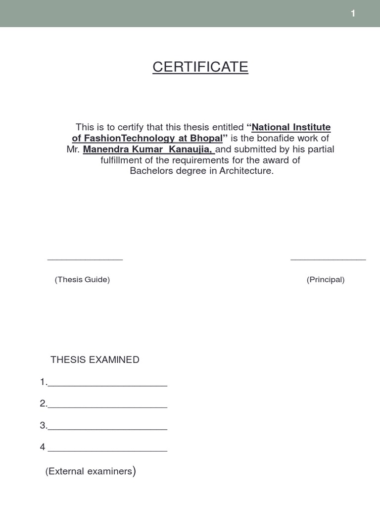 NIFT Bhopal Thesis Certificate Overview | PDF | Stairs | Fashion