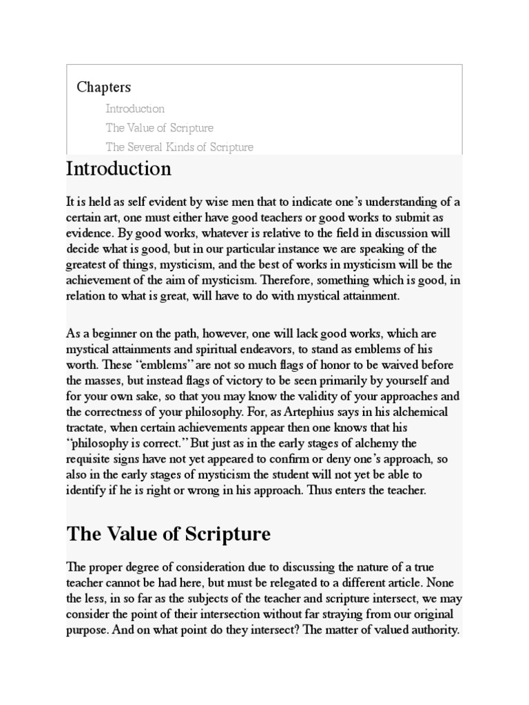 The Value of Scripture: Chapters | PDF | Gnosis | Mysticism