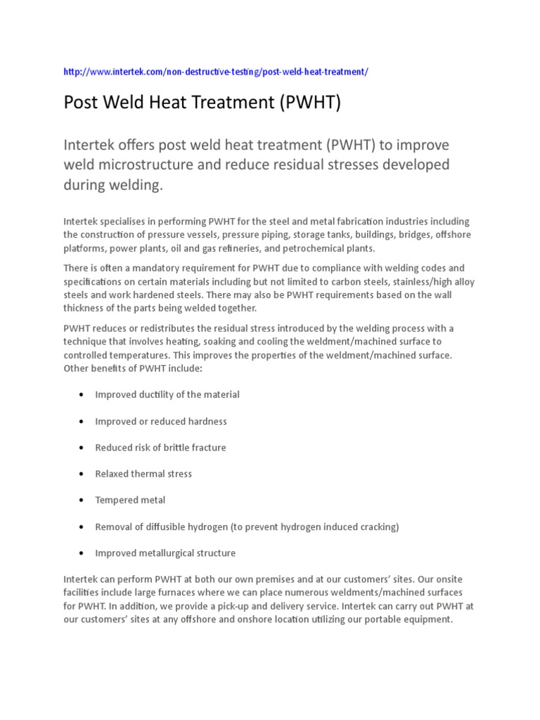 An Overview of Post Weld Heat Treatment (PWHT) Services for Reducing ...