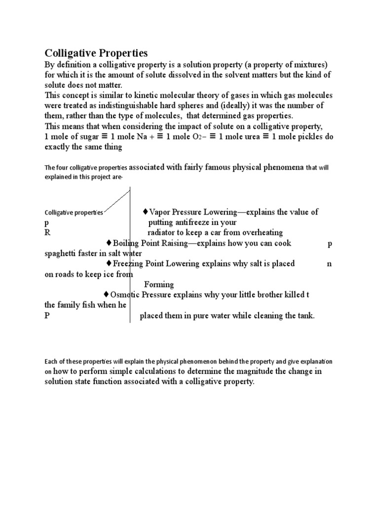 Colligative Properties | PDF | Solution | Mole (Unit)